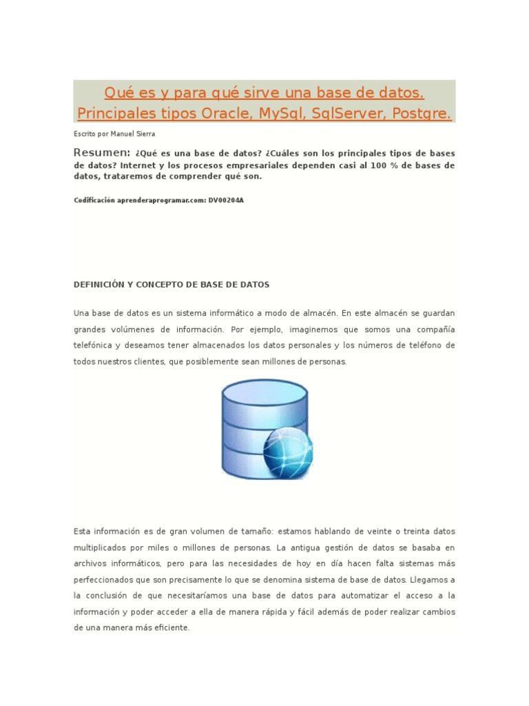 Qué Es y para Qué Sirve Una Base de Datos | PDF | SQL | Bases de datos