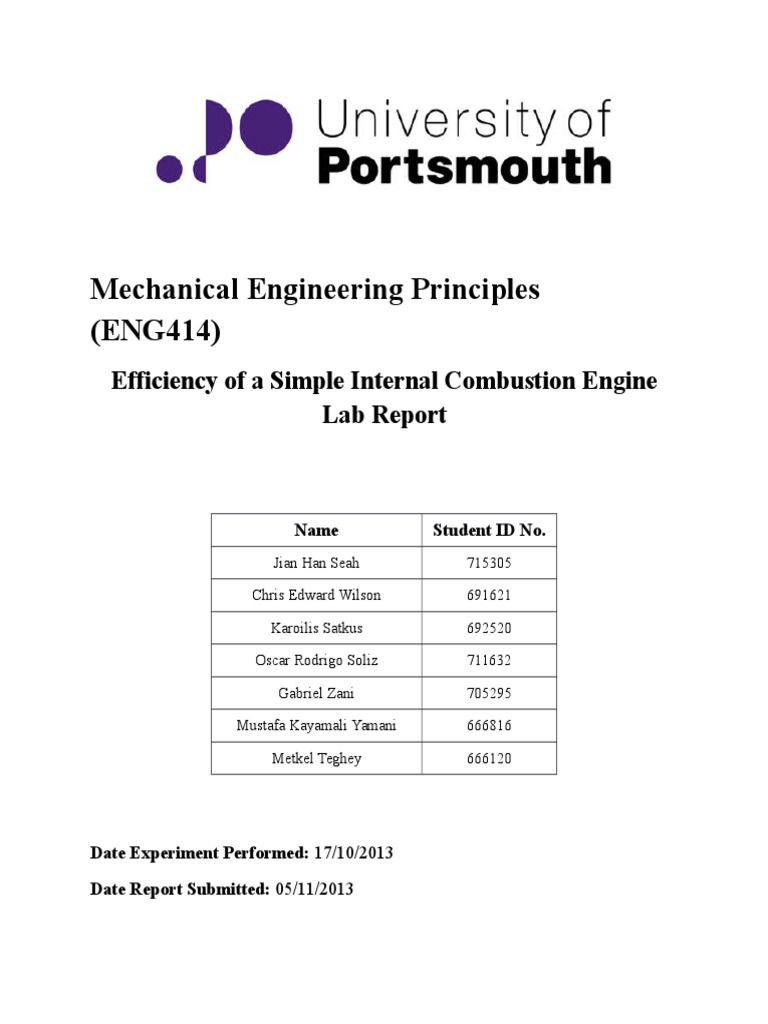 Efficiency of A Simple Internal Combustion Engine Lab Report | PDF ...