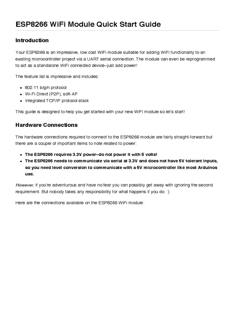ESP8266 WiFi Module Quick Start Guide V 1.0.4 | PDF | Hypertext ...