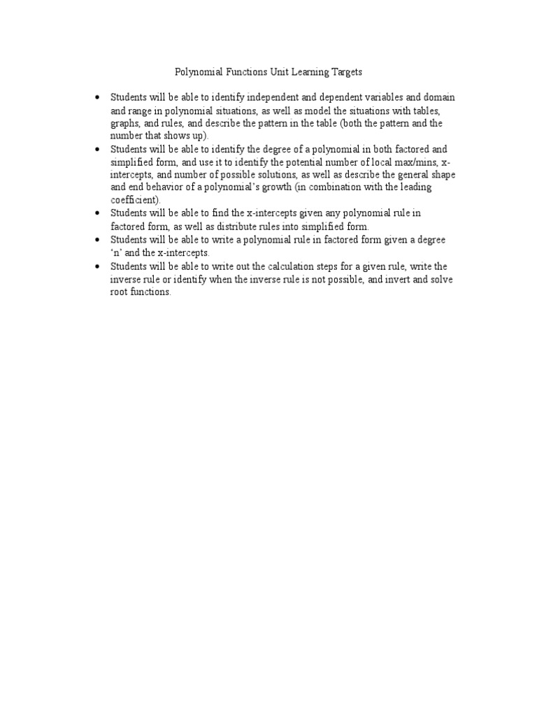 Polynomial Functions Unit Plan | PDF | Polynomial | Function (Mathematics)