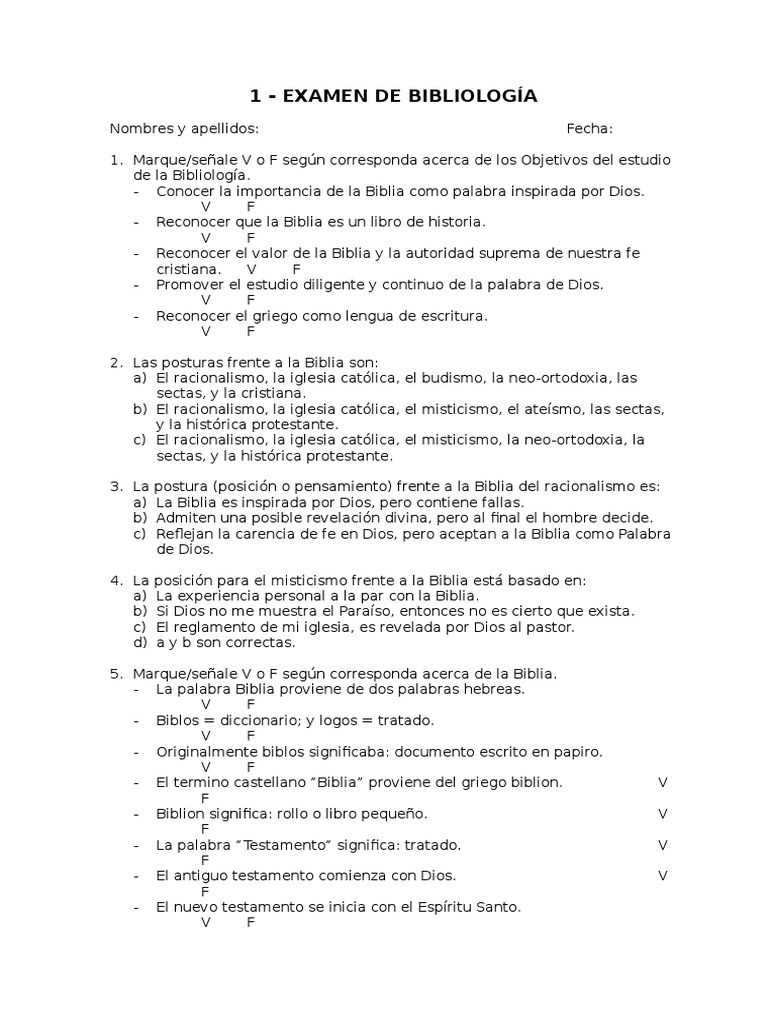 d1 Examen La Biblia | Viejo Testamento | Biblia