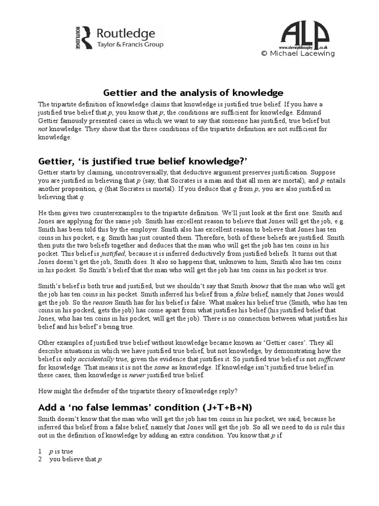 Gettier and Knowledge | PDF | Epistemology | Theory Of Justification
