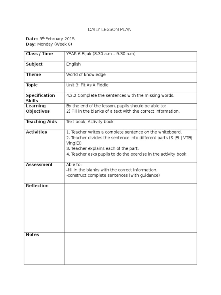 RPH English | PDF | Lesson Plan | Education Theory