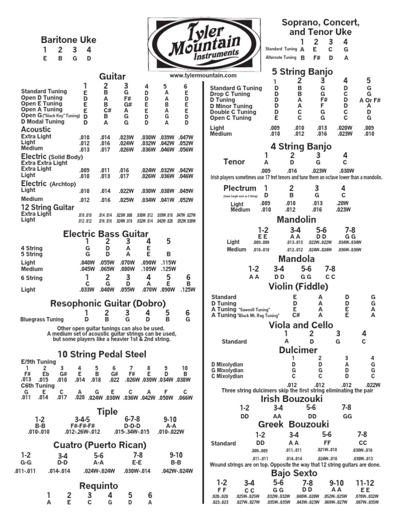 Instrument String Gauges and Tuning Chart | PDF | Guitars | Music ...