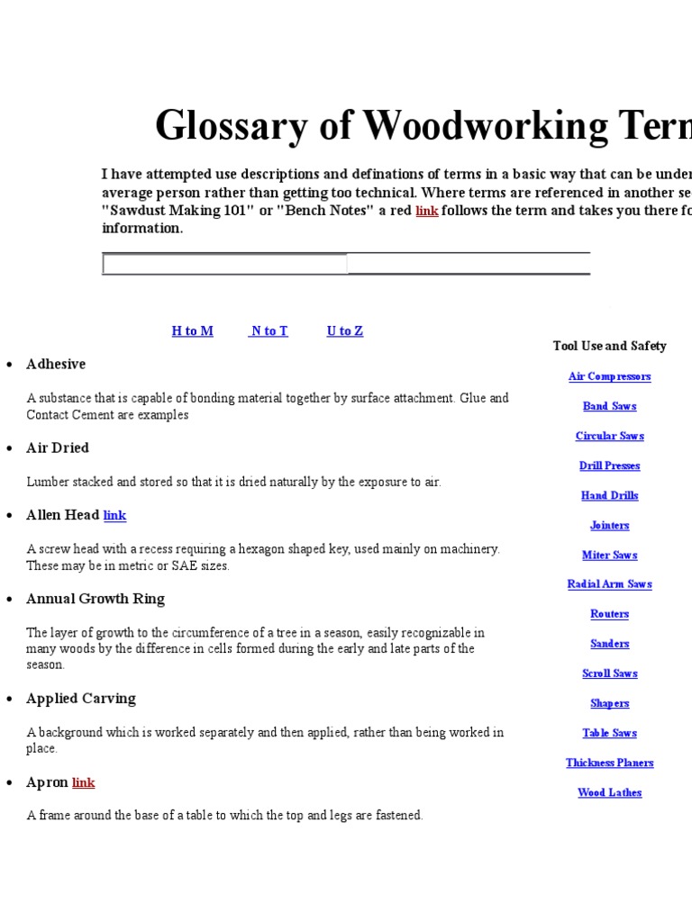 Glossary of Woodworking Terms | PDF | Wood | Drill