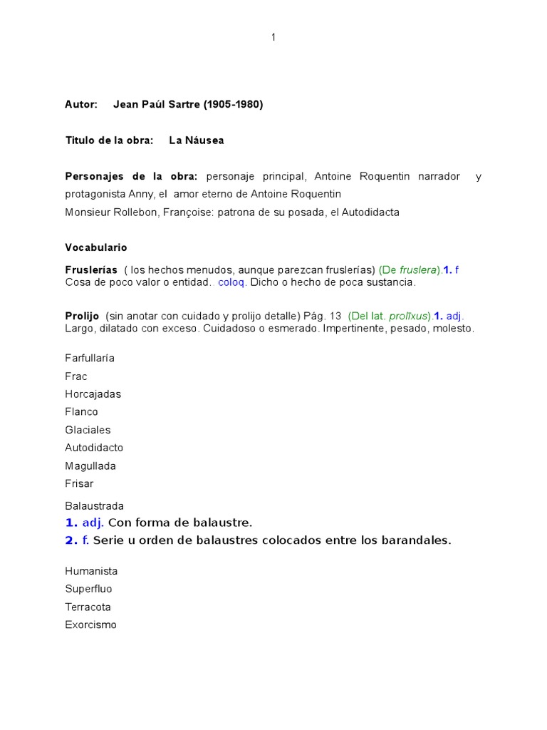 Resumen de La Obra... La Nausea | PDF | Science | Ciencia filosófica