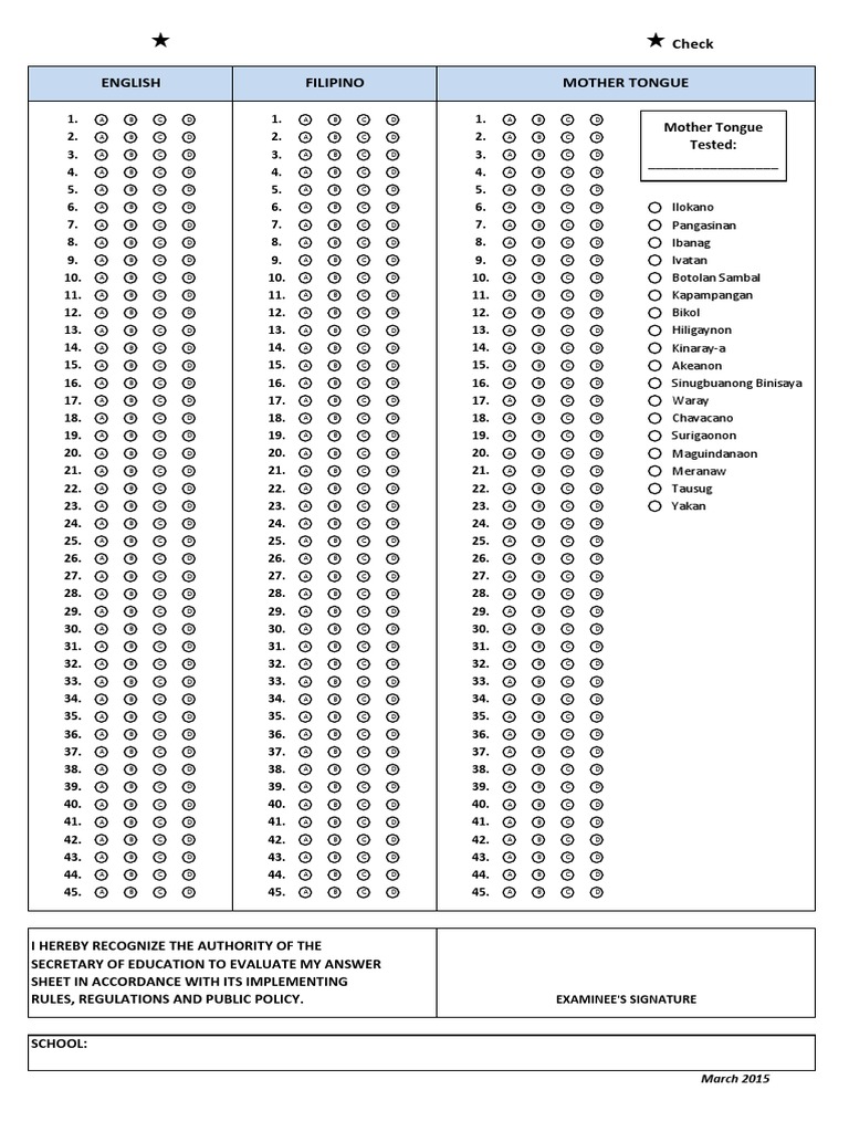 NAT Answer Sheet Grade 3 p1 | PDF | Wellness | Science & Mathematics