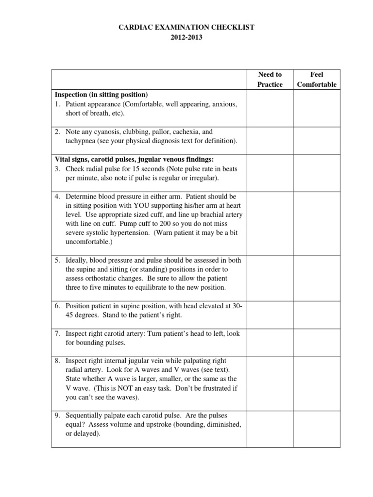 Cardiac Exam Checklist | Pulse | Cardiology