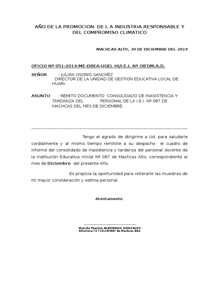 Informe de Inasistencia y Tardanza de Docente | PDF