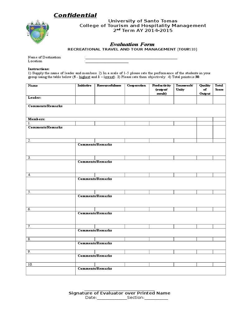 Tour Management Evaluation Form | PDF