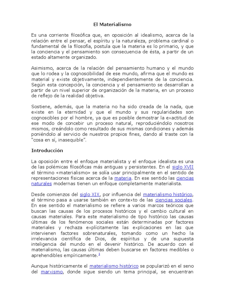 El Materialismo | PDF | Materialismo | Metafísica