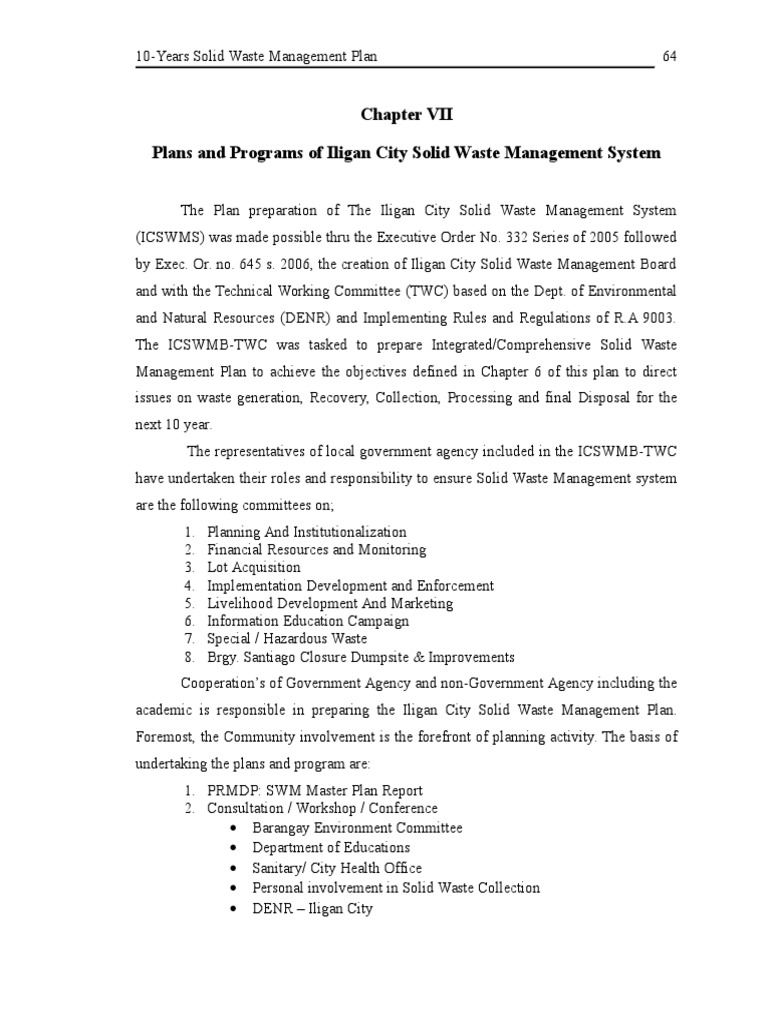 10 Years Solid Waste Management Plan | PDF | Municipal Solid Waste ...