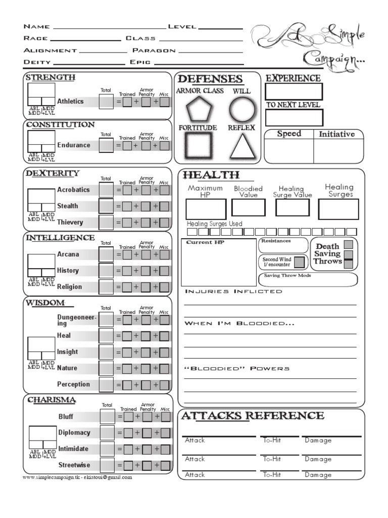 Simple Character Sheet | PDF