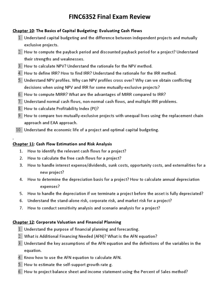 FInal Exam Review | PDF | Capital Budgeting | Internal Rate Of Return