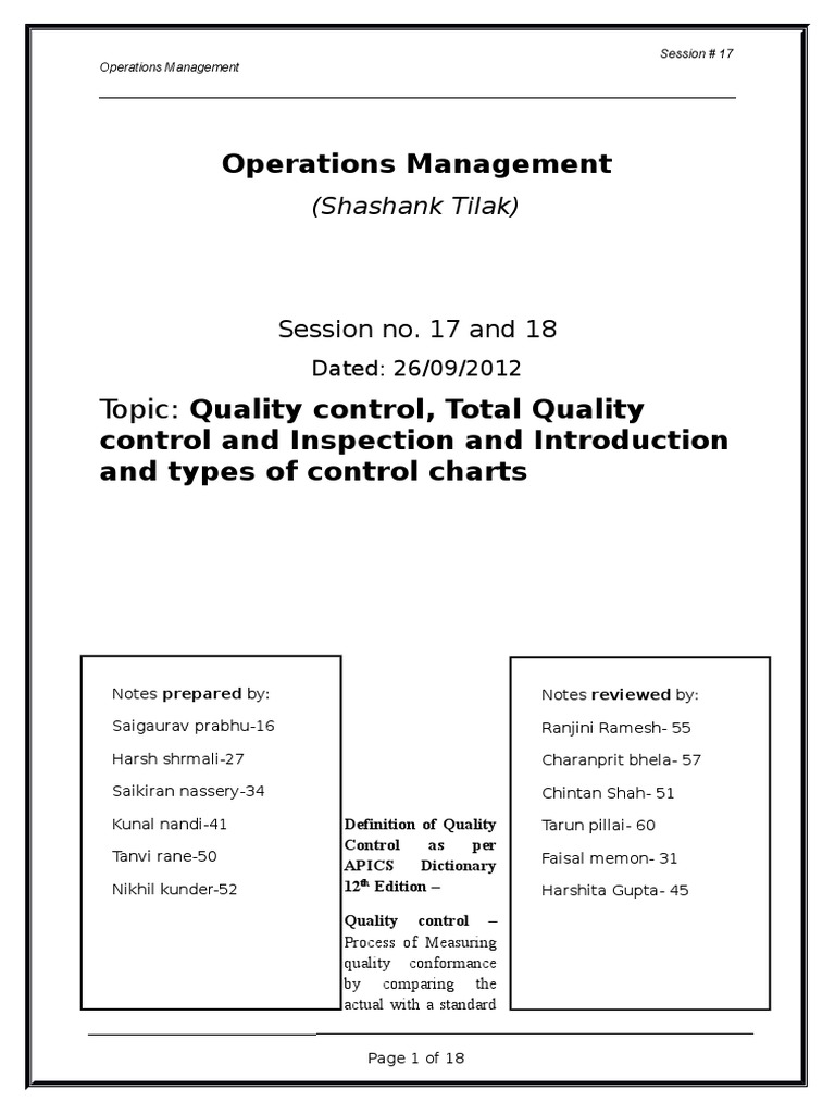 Quality Control in Operations Management | PDF | Standard Deviation ...