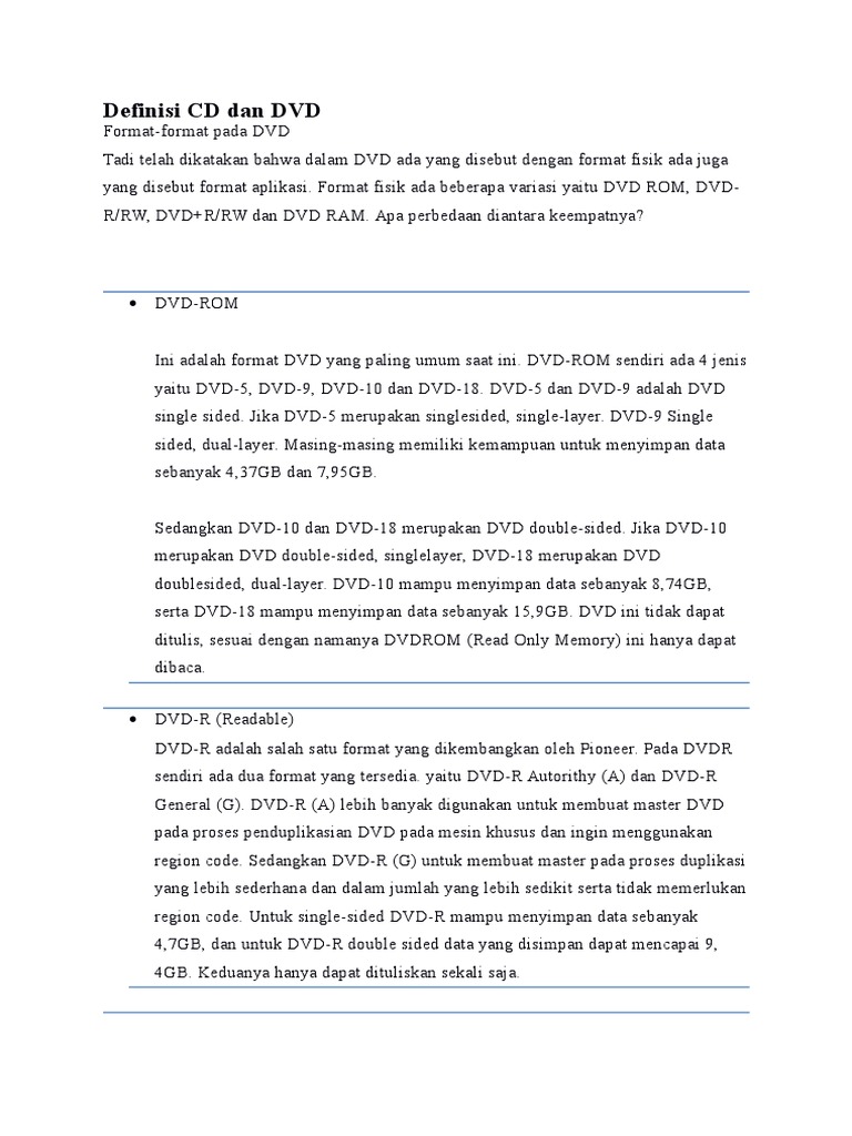 Definisi CD Dan DVD | PDF | Kajian Bahasa Asing