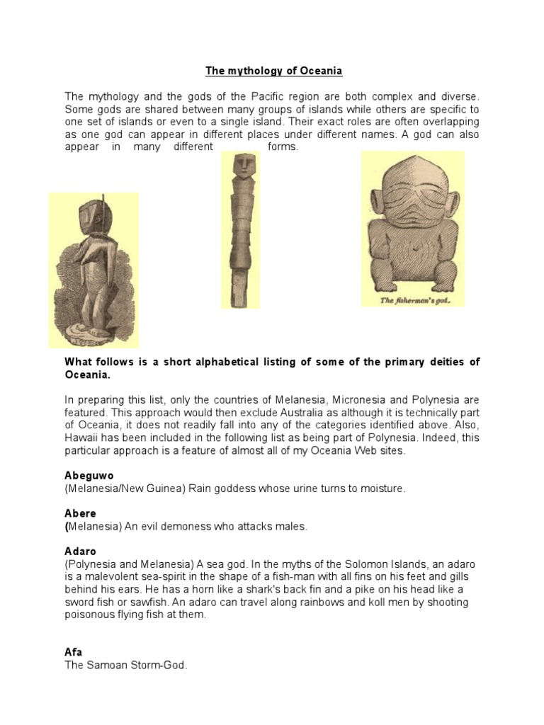 Oceania's Diverse Mythological Deities | PDF | Polynesia | Oceania