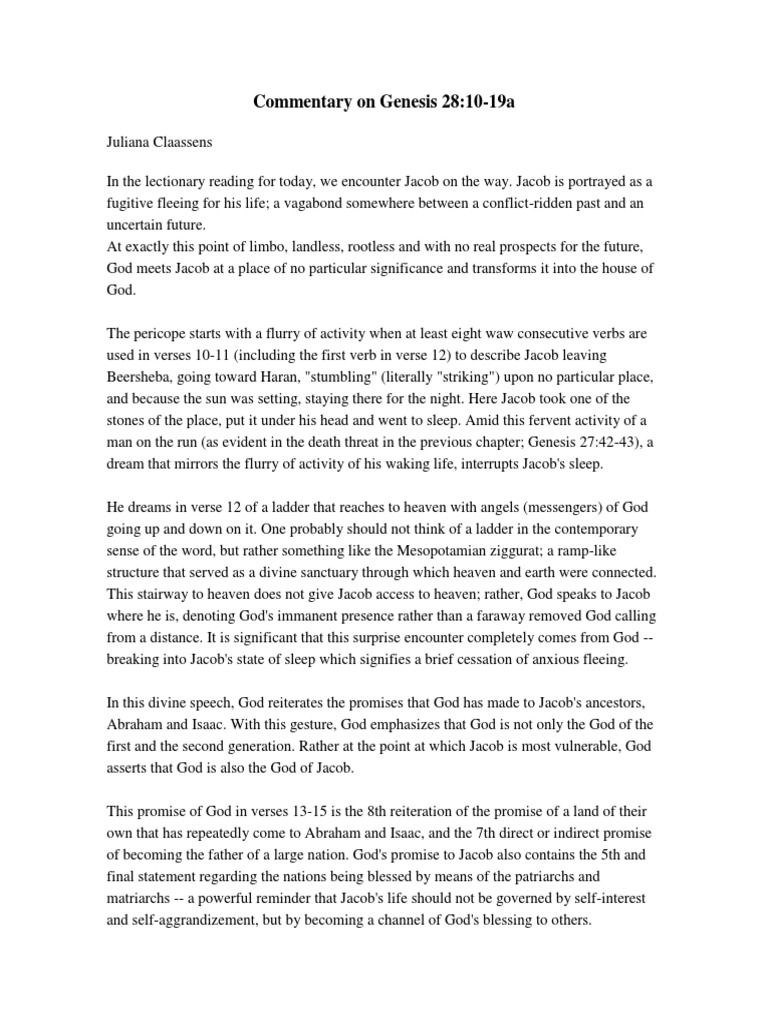 Commentary On Genesis 28,10-19a. Claassens | PDF | Jacob | Dream