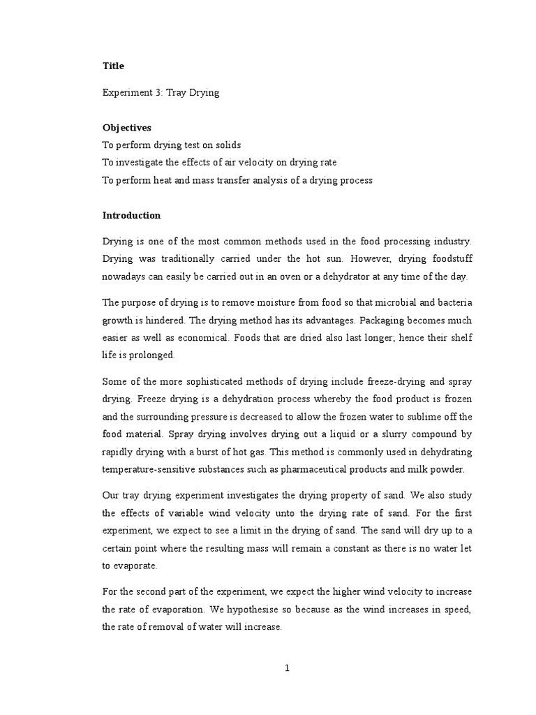 Tray Drying Experiment | PDF | Freeze Drying | Humidity