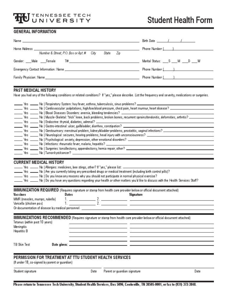 Student Health Information Form | PDF | Self-Improvement