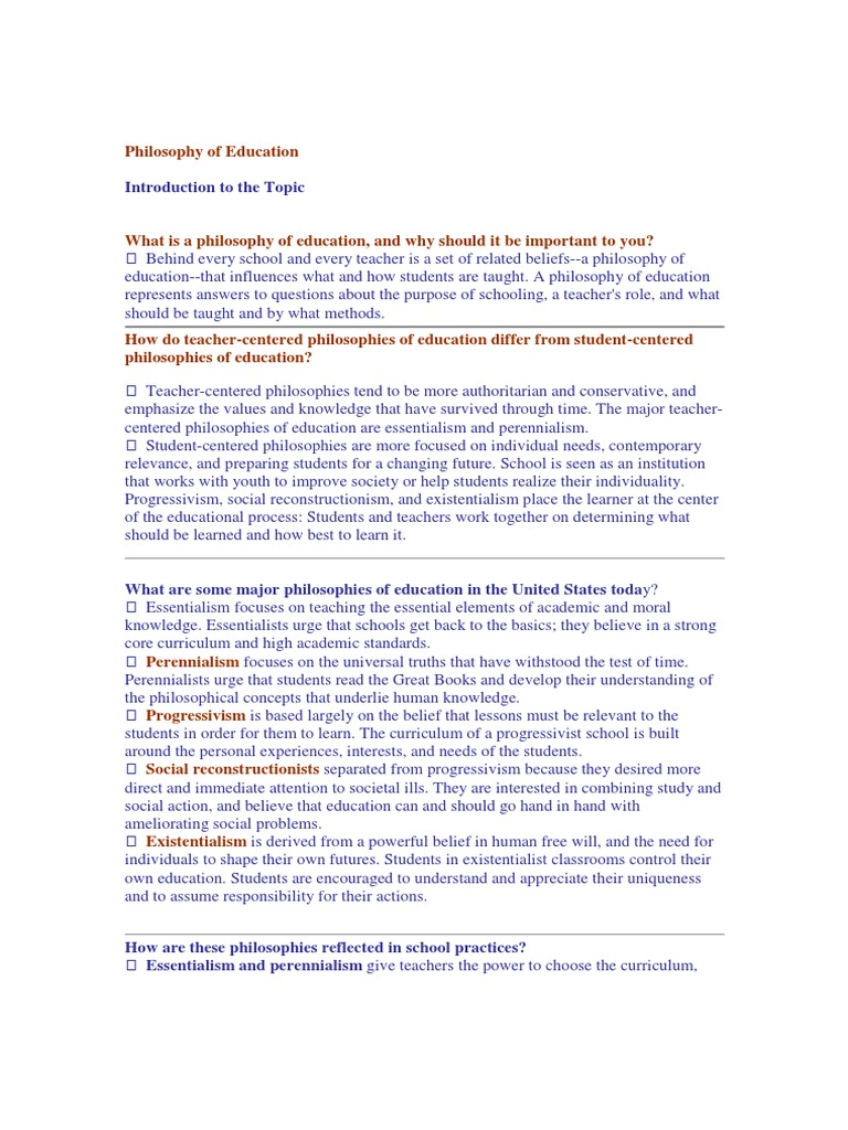 Key Philosophies of Education Explained | PDF | Philosophy Of Education ...
