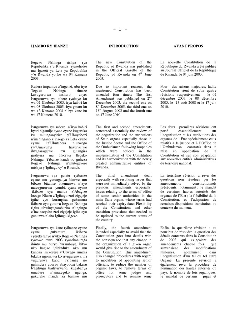 Rwandan Constitution | Suffrage | Government