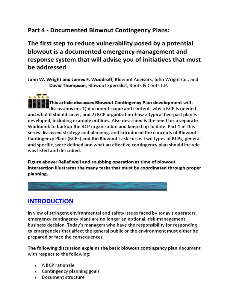 Part 4 - Documented Blowout Contingency Plans | Blowout (Well Drilling ...