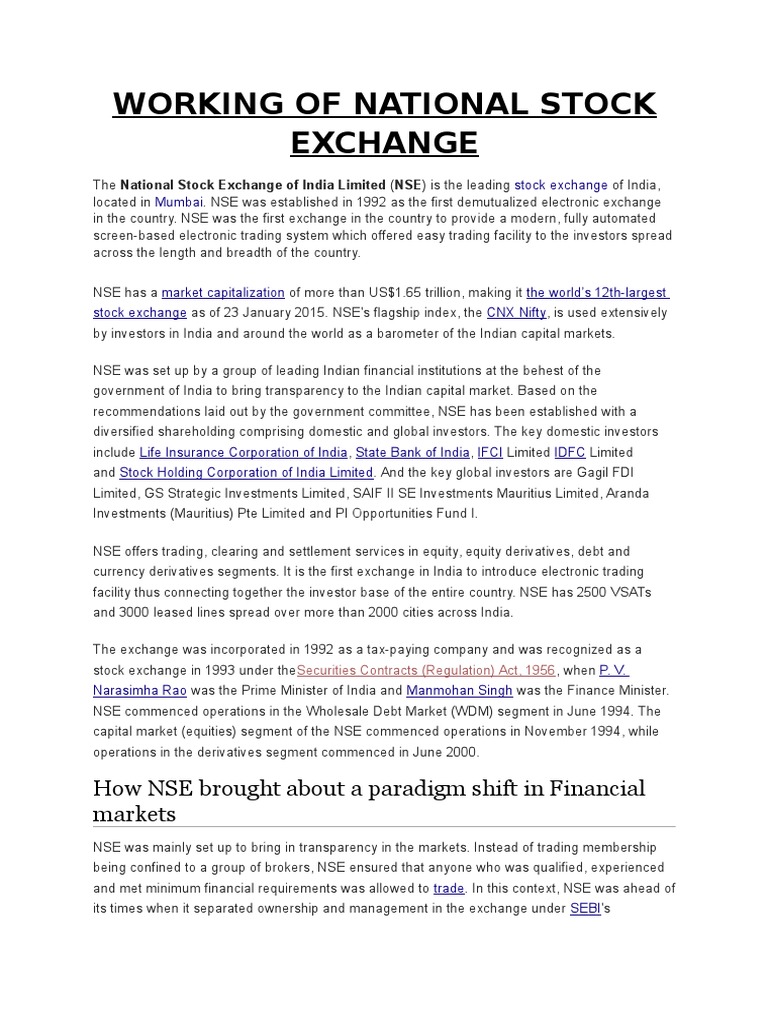 Overview of National Stock Exchange | PDF | Exchange Traded Fund ...