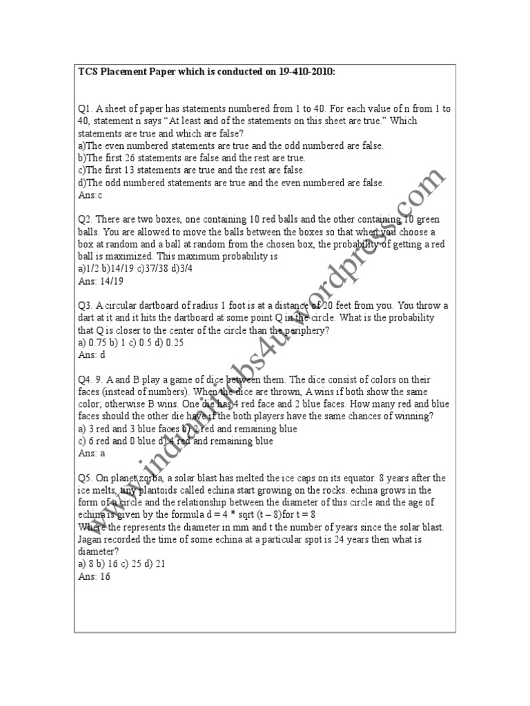 Tcs Placement Paper 01 | PDF | Teaching Mathematics