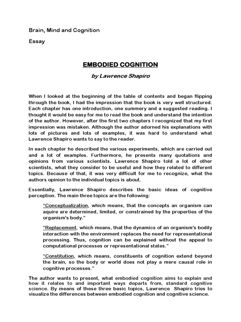 Understanding Shapiro's Embodied Cognition | PDF | Embodied Cognition ...