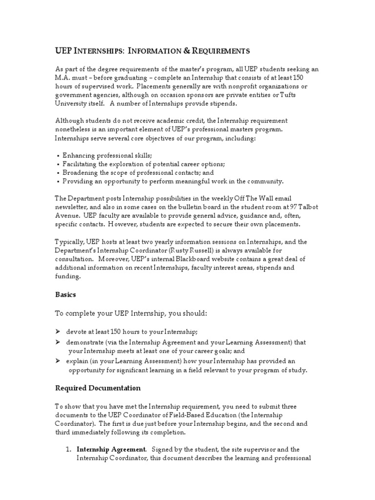 Internship Requirements for Uep | Internship | Graduate School