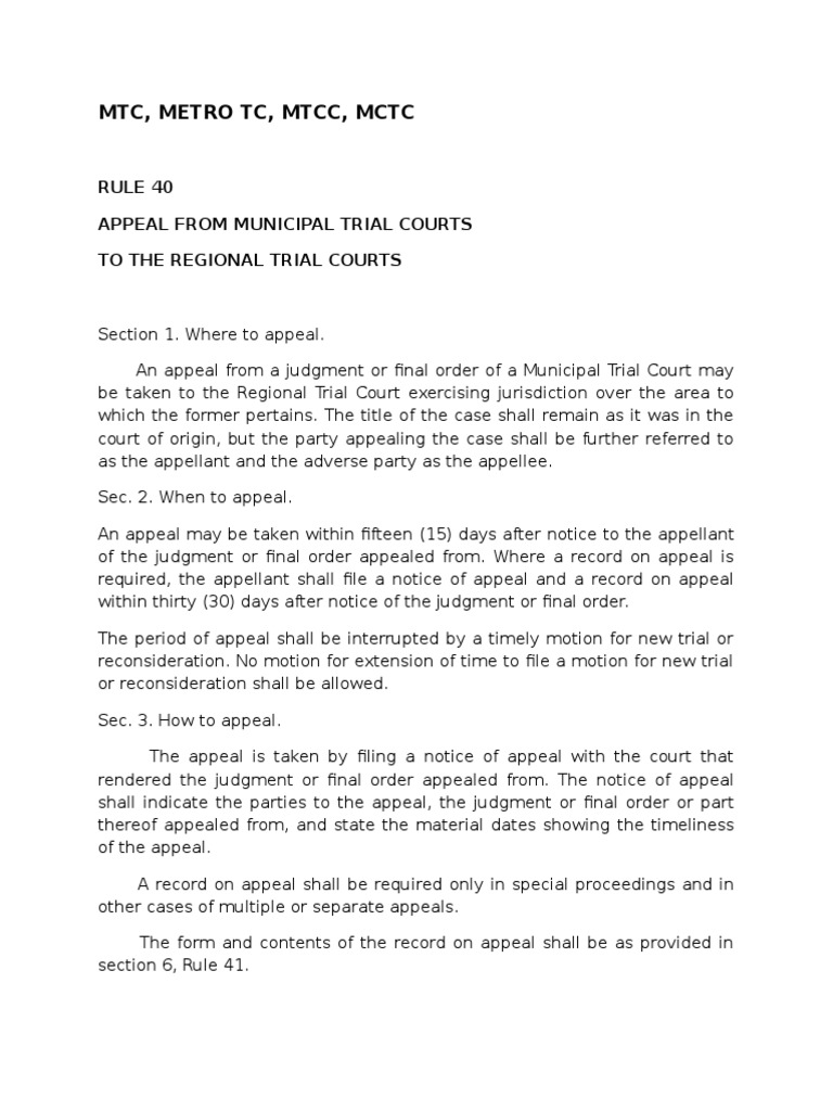 MTC, Metro TC, MTCC, MCTC | PDF | Judgment (Law) | Appeal