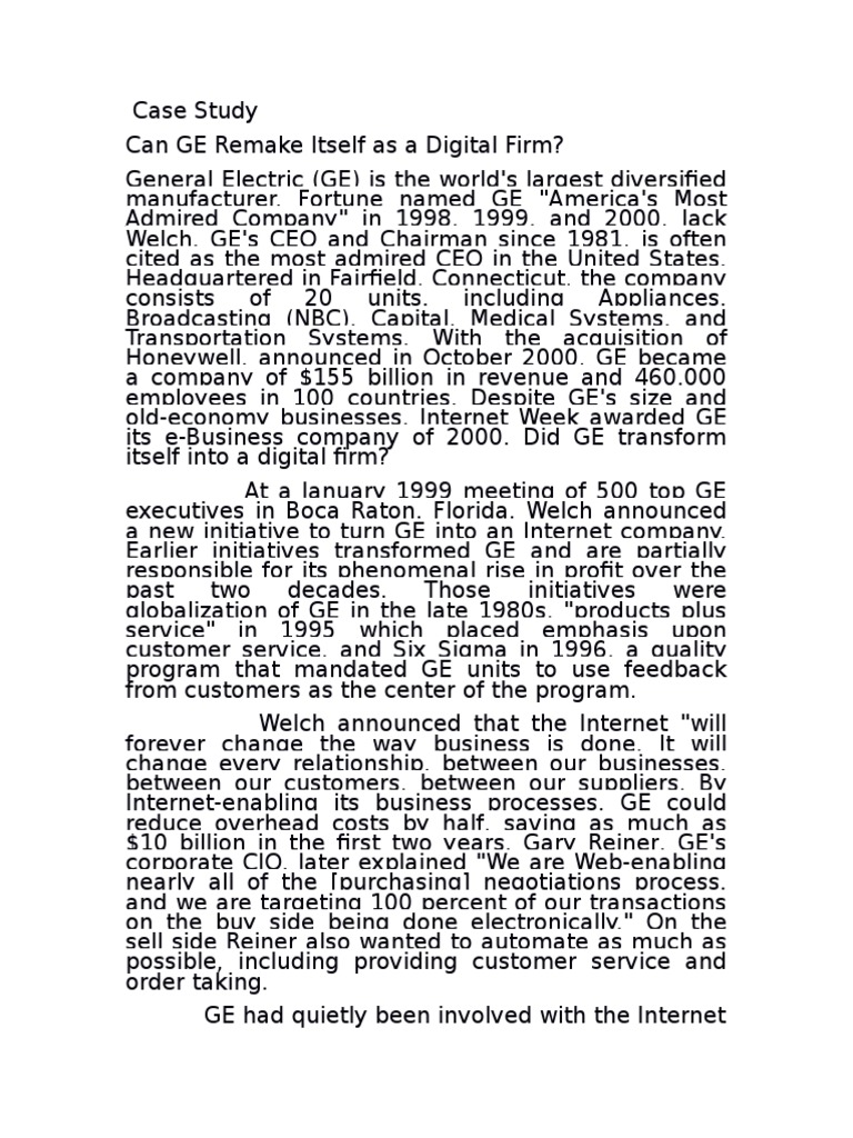 Mini Case Study | PDF | General Electric | Retail