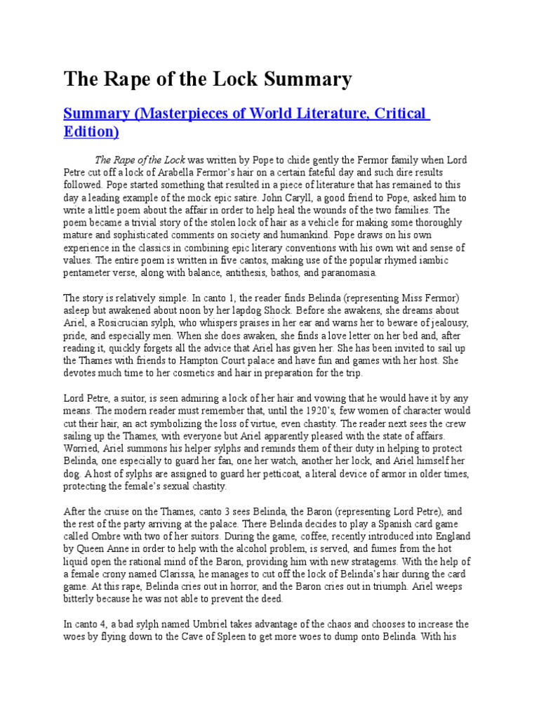The Rape of The Lock Summary | PDF | Poetry