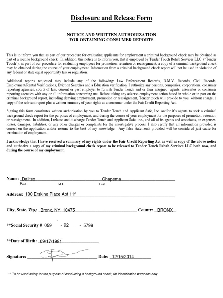 Credit Release Authorization Form | PDF | Background Check | Credit Score