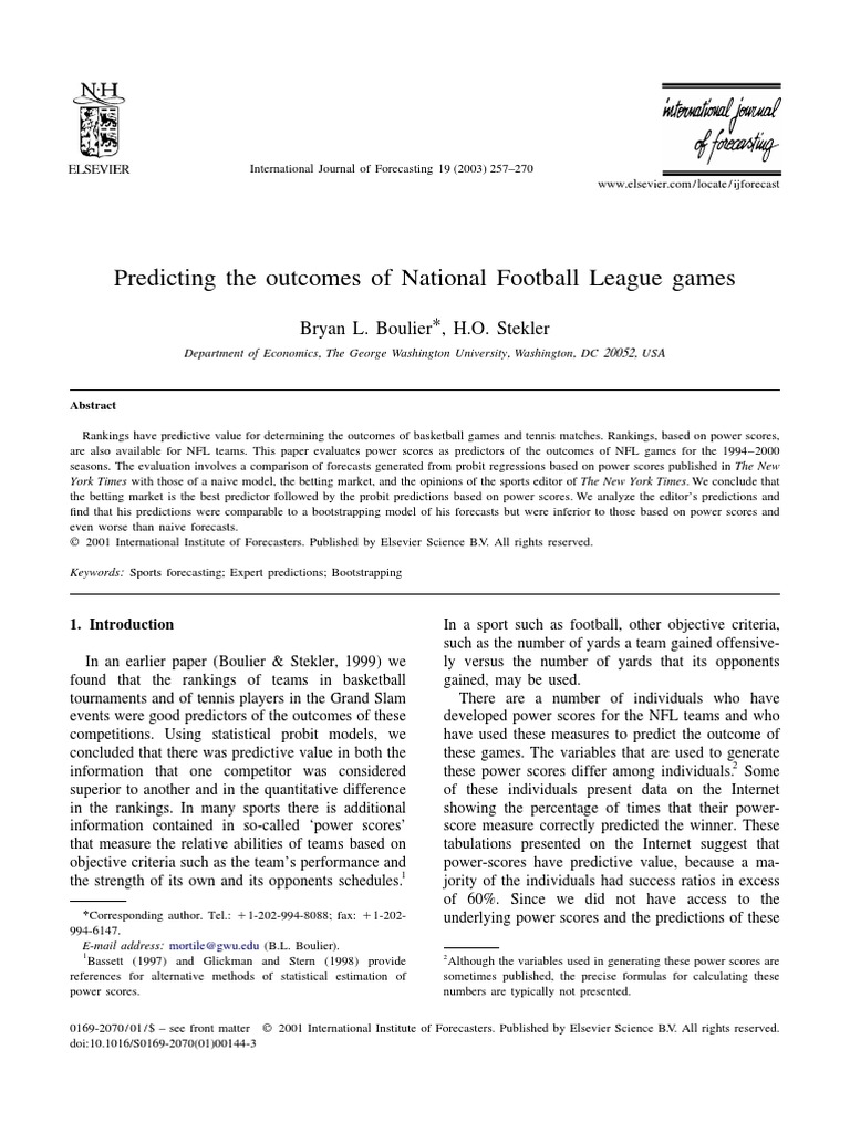 NFL Game Outcome Predictions Analysis | PDF | Prediction | Forecasting