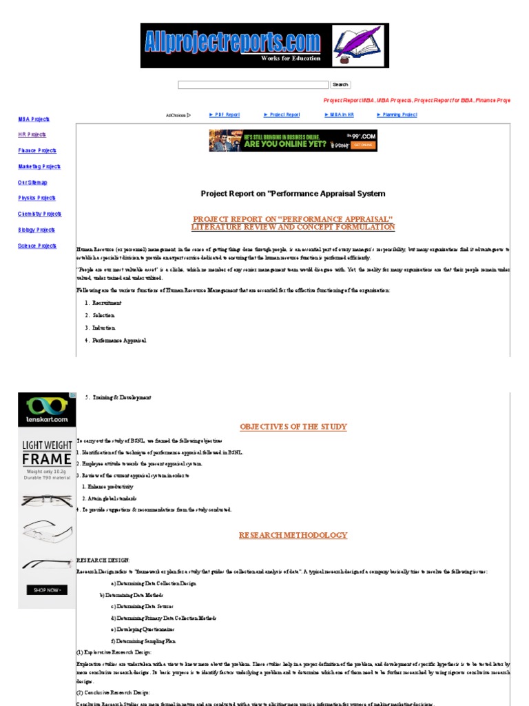 HRM Project Report On Performance Appraisal System at BSNL, Performance ...