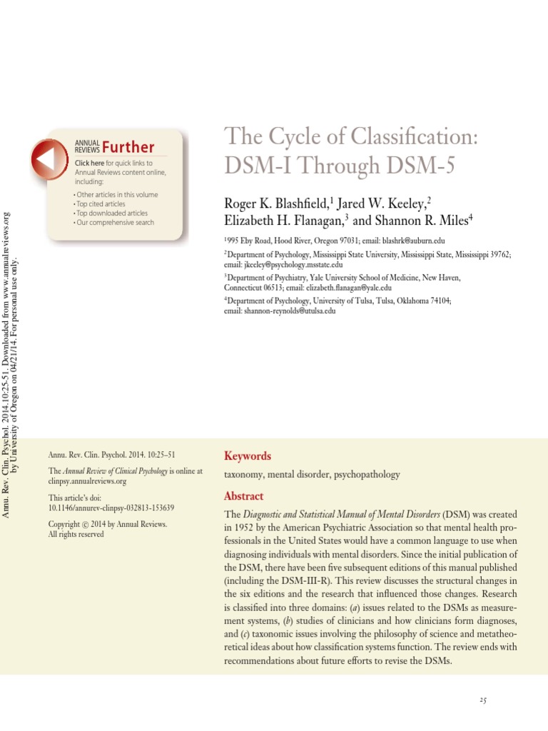 The Cycle of Classification - DSM-I Through DSM-5 (2014) | Diagnostic ...