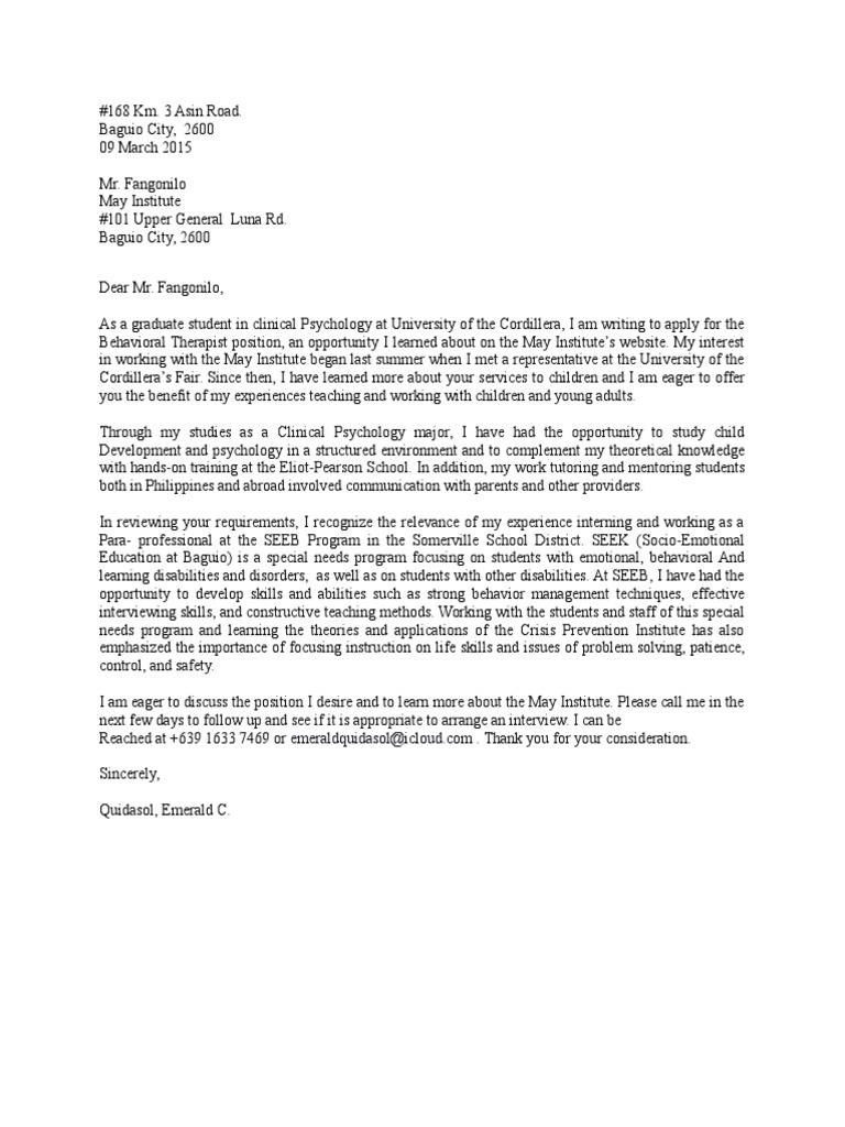 Resume and Application Letter | PDF | Clinical Psychology | Psychotherapy