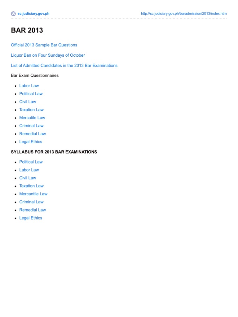 Bar Exam Questionnaires: SC - Judiciary.gov - PH | PDF | Politics