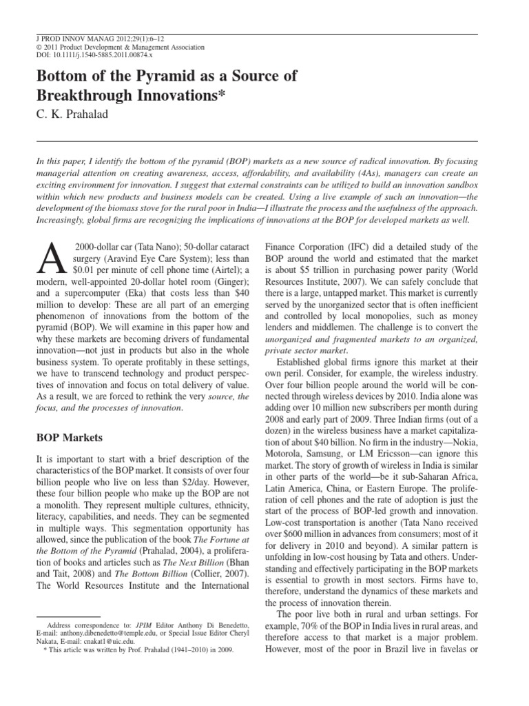 Bottom of Pyramid Innovation 1203 PDF | PDF | Stove | Innovation
