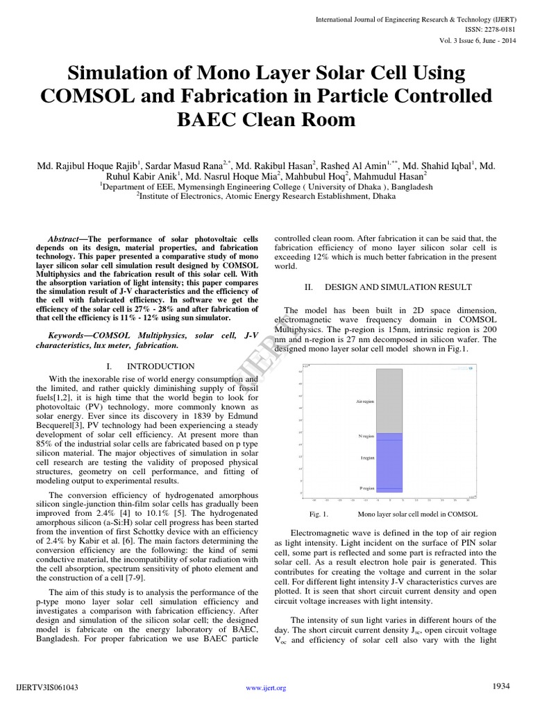 COMSOL Simulation of Mono Layer Solar Cell | PDF | Solar Cell ...