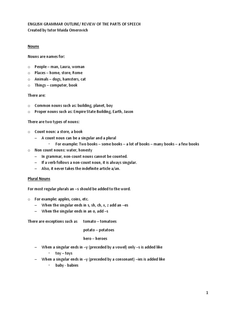 Grammar Outline | PDF | Adverb | Verb