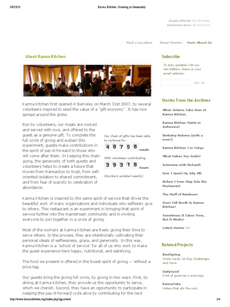 Karma Kitchen - Growing in Generosity | PDF | Kitchen | Volunteering