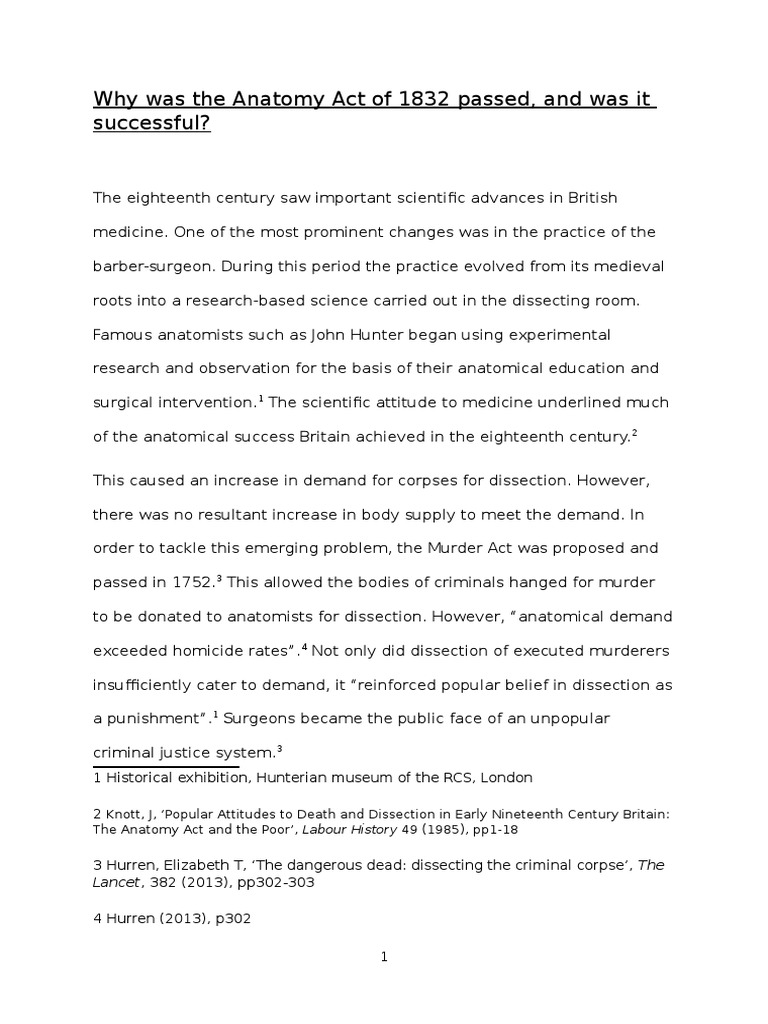 Why Was the Anatomy Act of 1832 Passed and Was It Successful | Cadaver ...