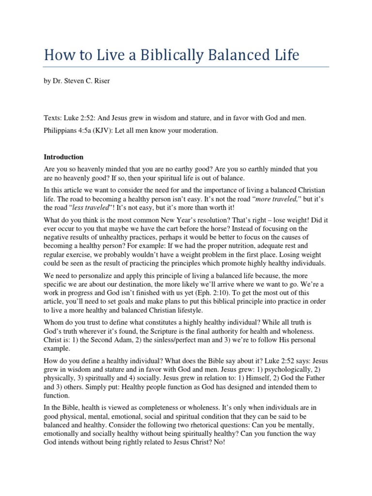 How To Live A Biblically Balanced Life | PDF | Disciple (Christianity ...