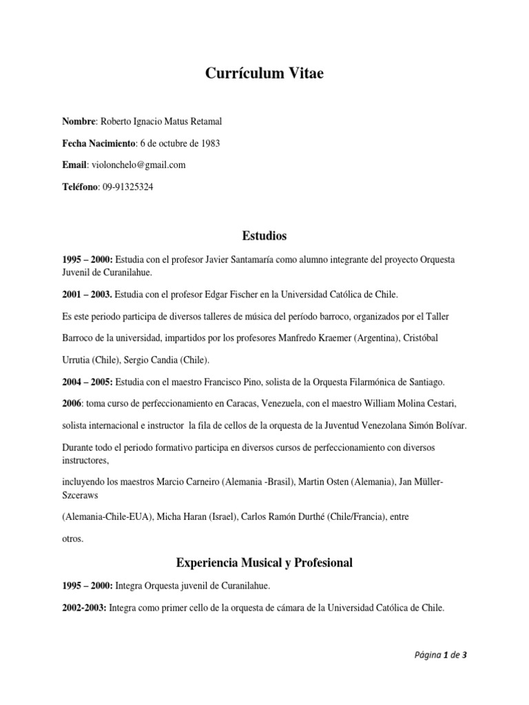 Currículum Vitae - Roberto Matus | PDF | Santiago | Música clásica
