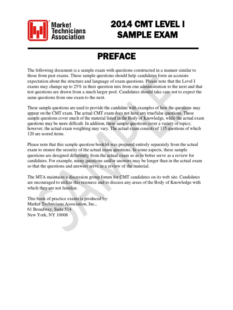 2014 CMT LEVEL I SAMPLE EXAM PREVIEW | PDF | Market Trend | Technical ...