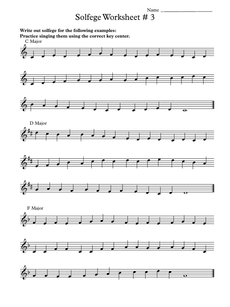 Solfege Worksheet 3 | PDF