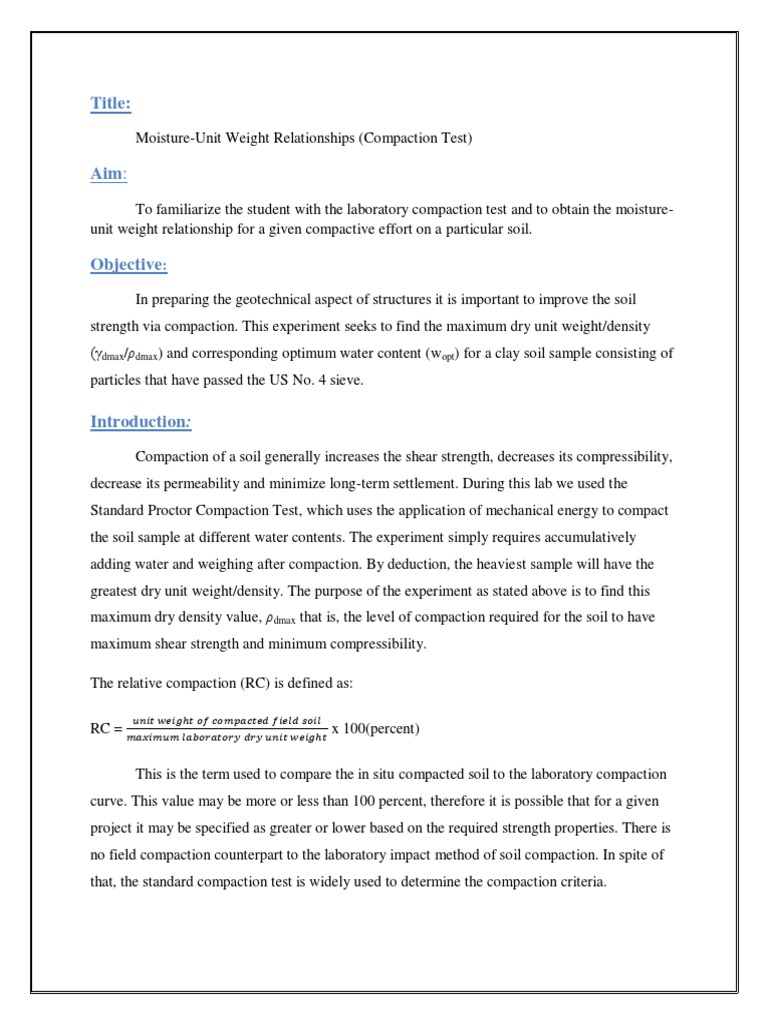 Compaction Lab | PDF | Soil | Density